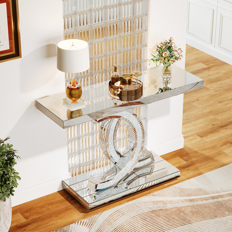 39 Inch Mirrored Console Table Modern Glass Silver Entryway Table Mercer41